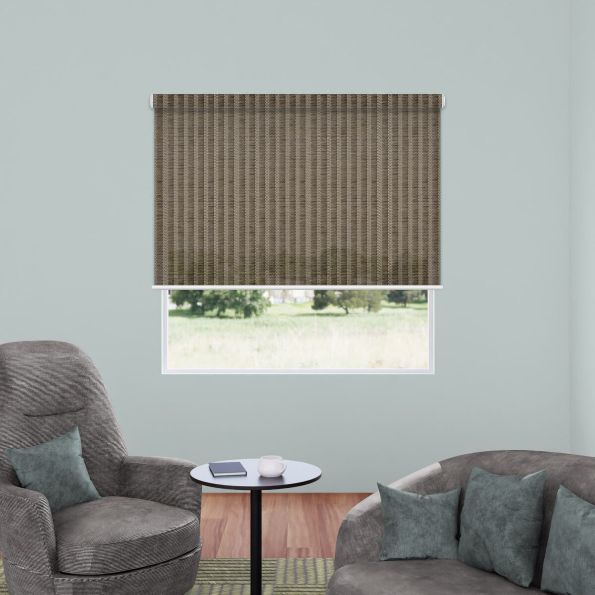 Jute Tiny Stripe Brown Translucent Roller Blind | Blindskart